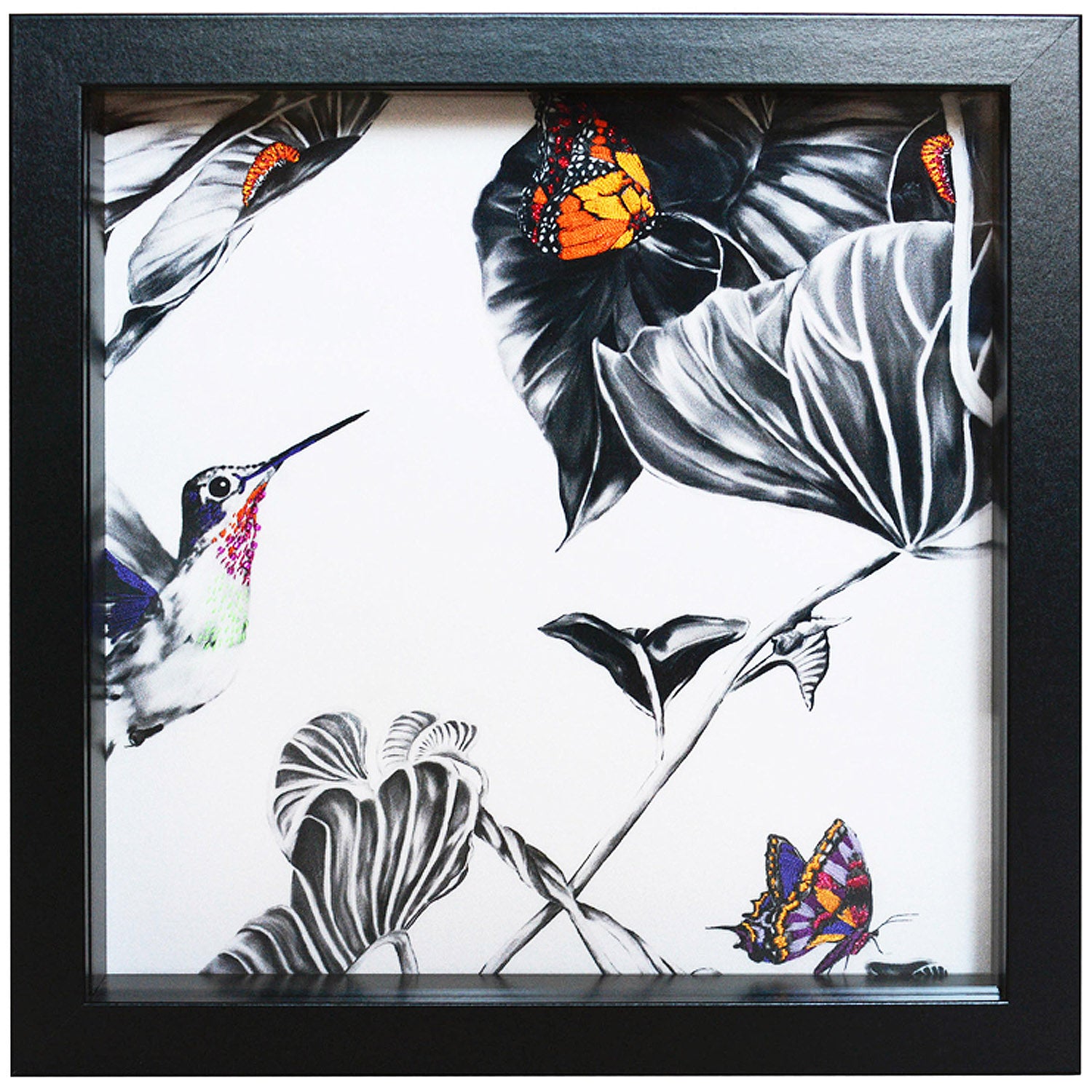 Hummingbird Hand Embroidered and Beaded Artwork - Harrison